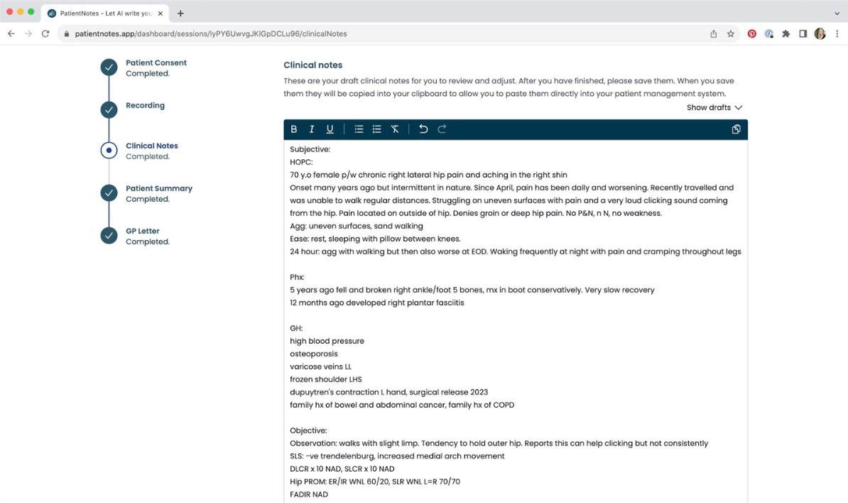 PatientNotes - Let AI write your clinical notes for you.